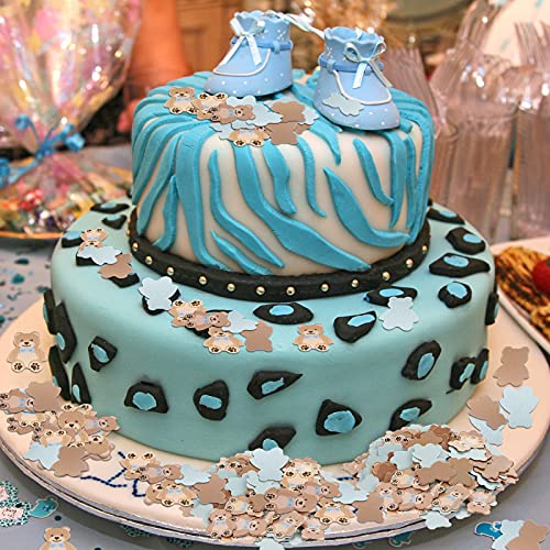 300 Pieces Bear Confetti Baby Shower Paper Confetti Bear Table Confetti for Holiday Festival Party Table Home Decorations, 0.98 Inch (Blue, Brown)