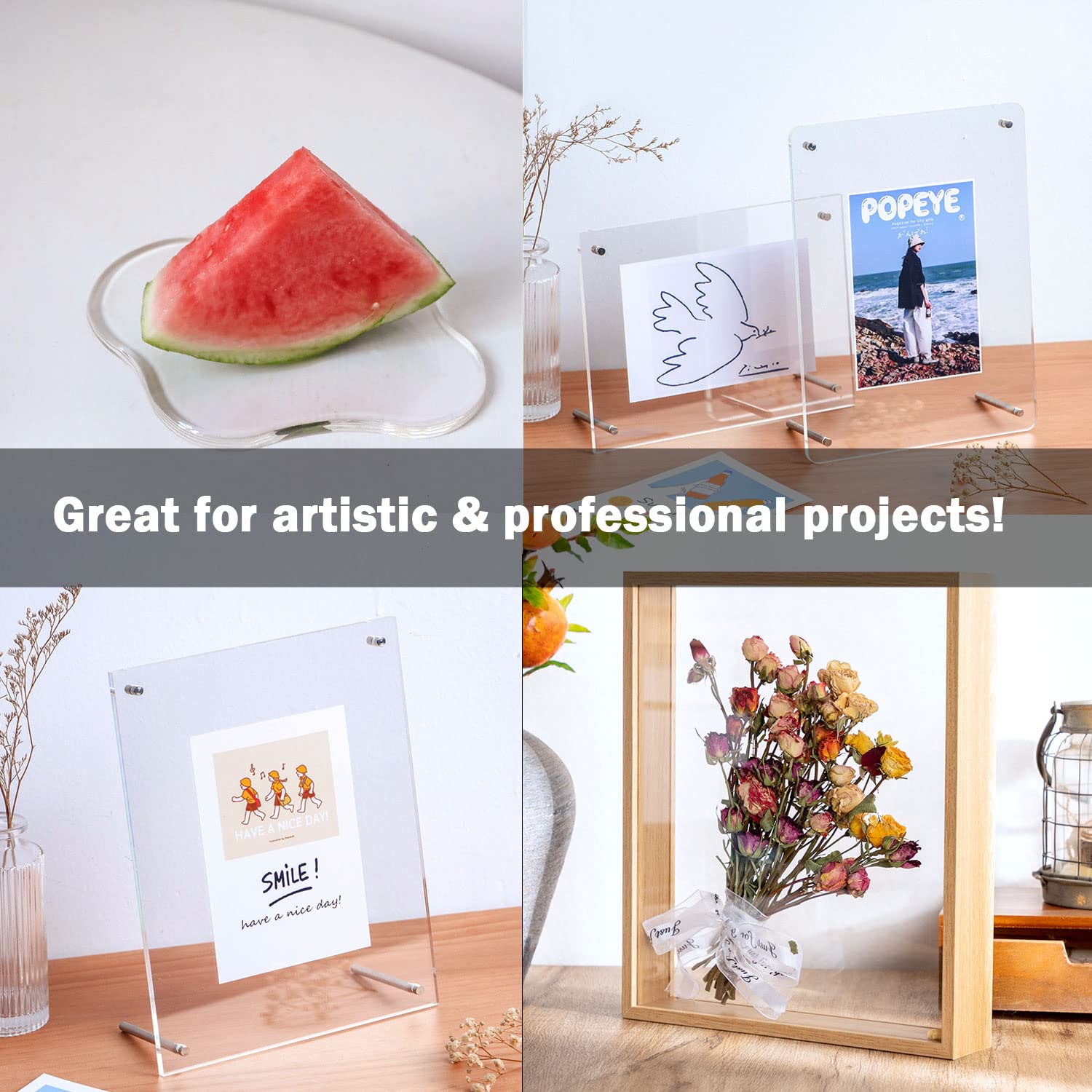 6Pcs Clear Acrylic Sheet, 8" x 10" x 0.08” Thick (Around 2mm) Transparent Acrylic Panel, Clear Plexiglass Sheets with Protective Film for Signs, DIY Display Projects, Christmas Presents, Craft