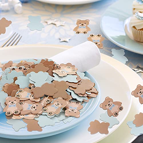 300 Pieces Bear Confetti Baby Shower Paper Confetti Bear Table Confetti for Holiday Festival Party Table Home Decorations, 0.98 Inch (Blue, Brown)