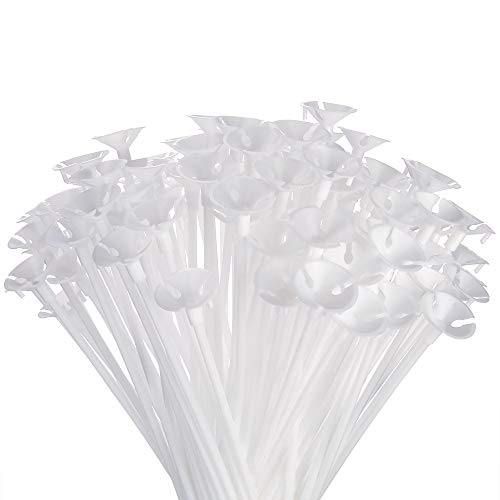 PP OPOUNT 50 Pieces Balloon Sticks Upgraded Version White Balloon Sticks Holders with Cups for Christmas Decoration, Wedding, Party, Holidays, Anniversary Decor