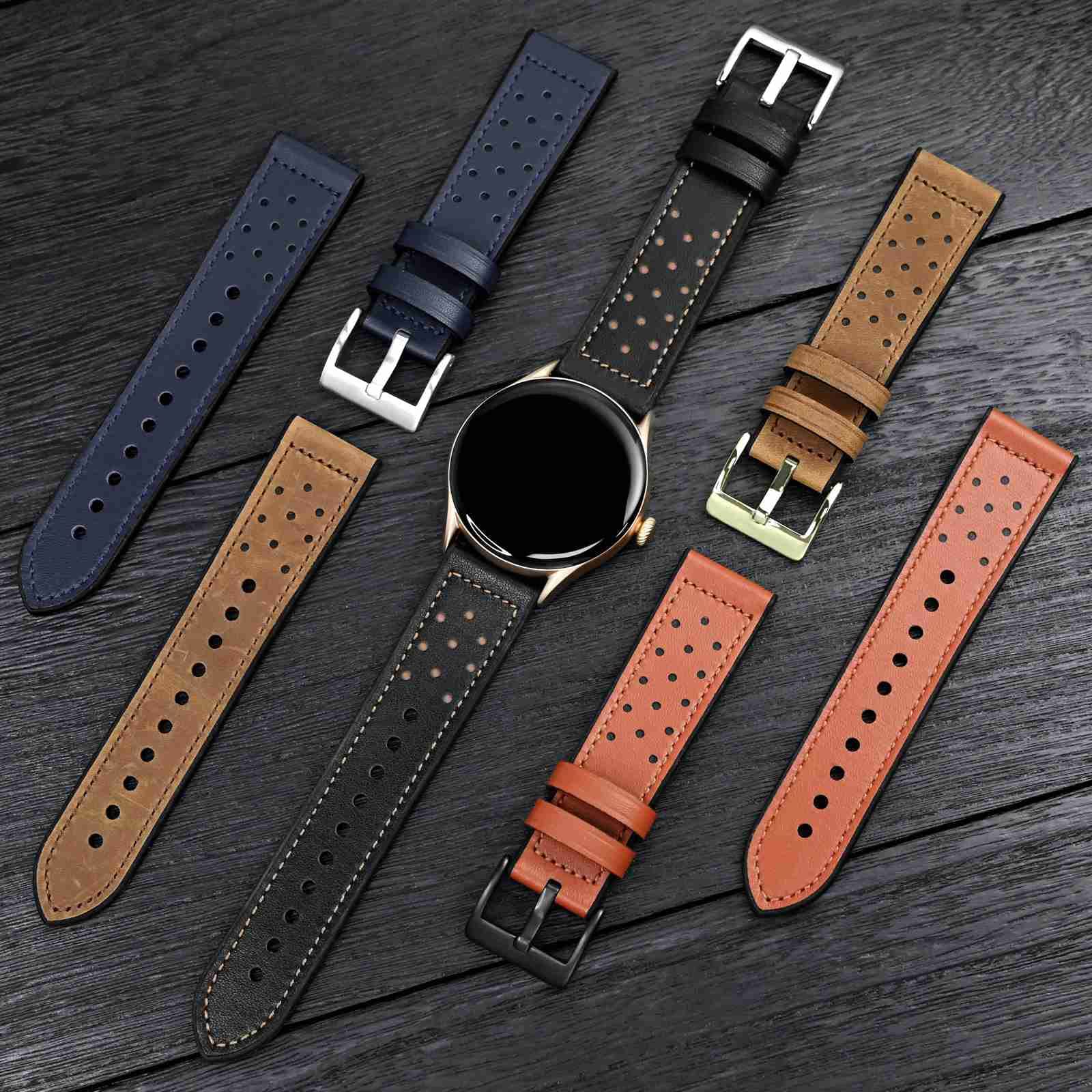 Anbeer Leather Silicone Hybrid Wacth Bands 20mm 22mm Genuine Leather and Rubber Watch Strap for Men and Women