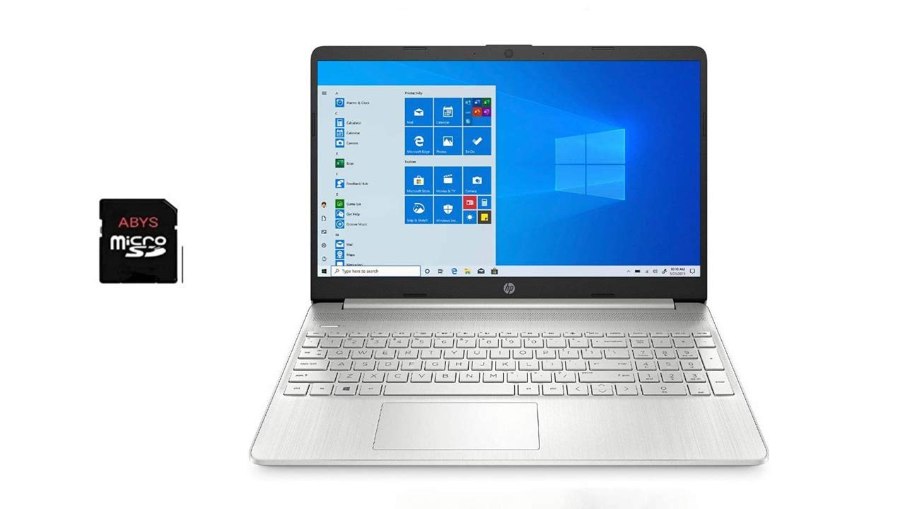 HP 15.6" HD Micro-Edge Laptop, AMD Athlon Gold 3150U, 4GB DDR4, 256GB PCIe NVMe SSD, AMD Radeon Graphics, WiFi, Bluetooth, Webcam, HDMI, USB-C, Windows 10 S, ABYS 64GB MicroSD Card