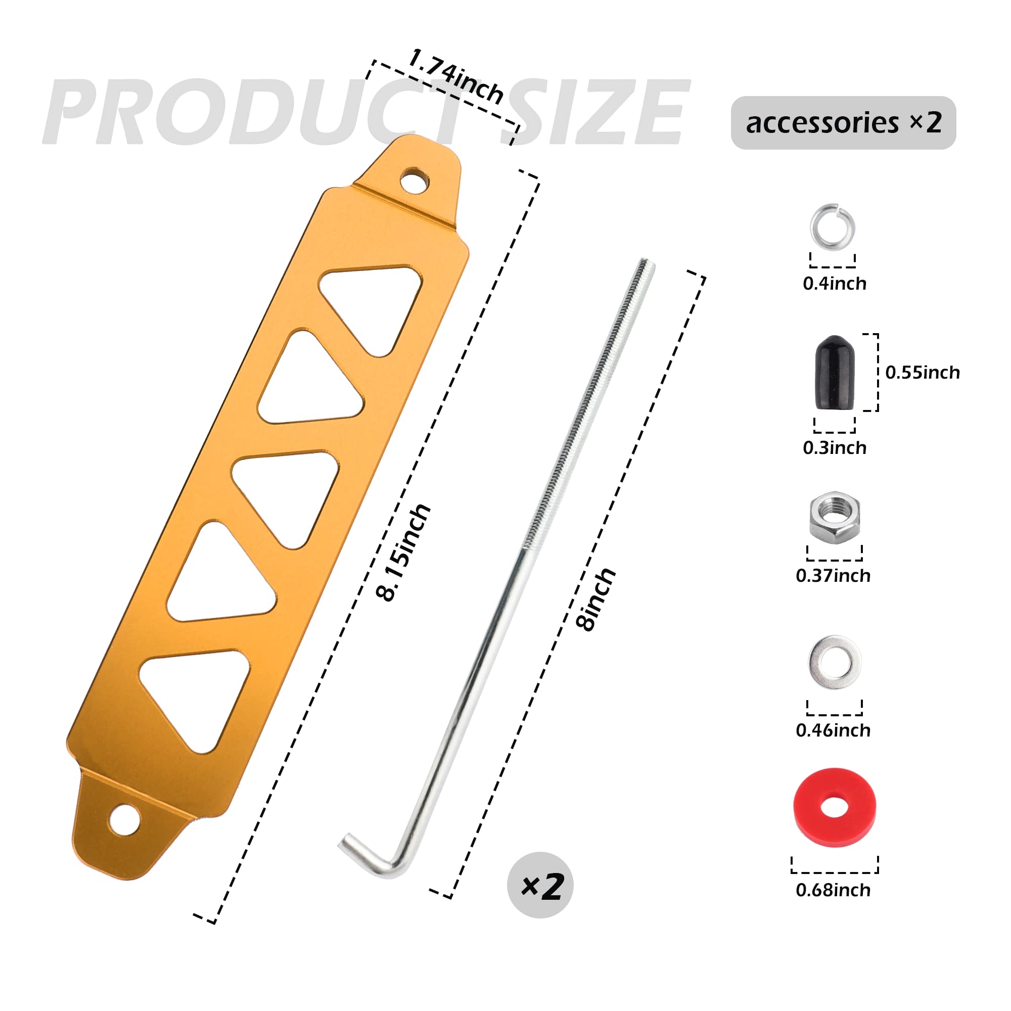 Battery Hold Down Bracket,Premium Aluminum Alloy Battery Tie Down Sets Provide Safe&Stable Driving Environment,Universal Car Battery Holder with 8" Stainless Steel J Bolts (Gold)