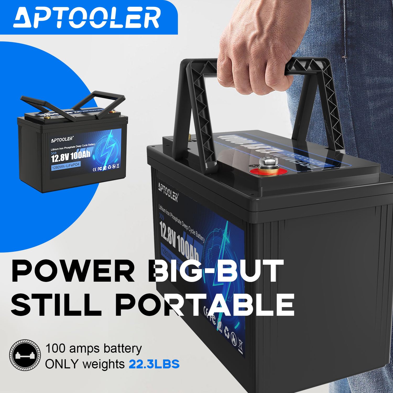 Lifepo4 Battery 100Ah 1280Wh Lithium Batteries 12v 4000+ Deep Cycle Built-in 100A BMS Perfect for Backup Power Home Energy Storage,RV, Marine Boat,Trolling Motor, Golf Cart,Solar,Off-Grid