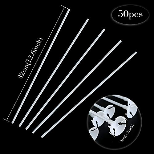 PP OPOUNT 50 Pieces Balloon Sticks Upgraded Version White Balloon Sticks Holders with Cups for Christmas Decoration, Wedding, Party, Holidays, Anniversary Decor