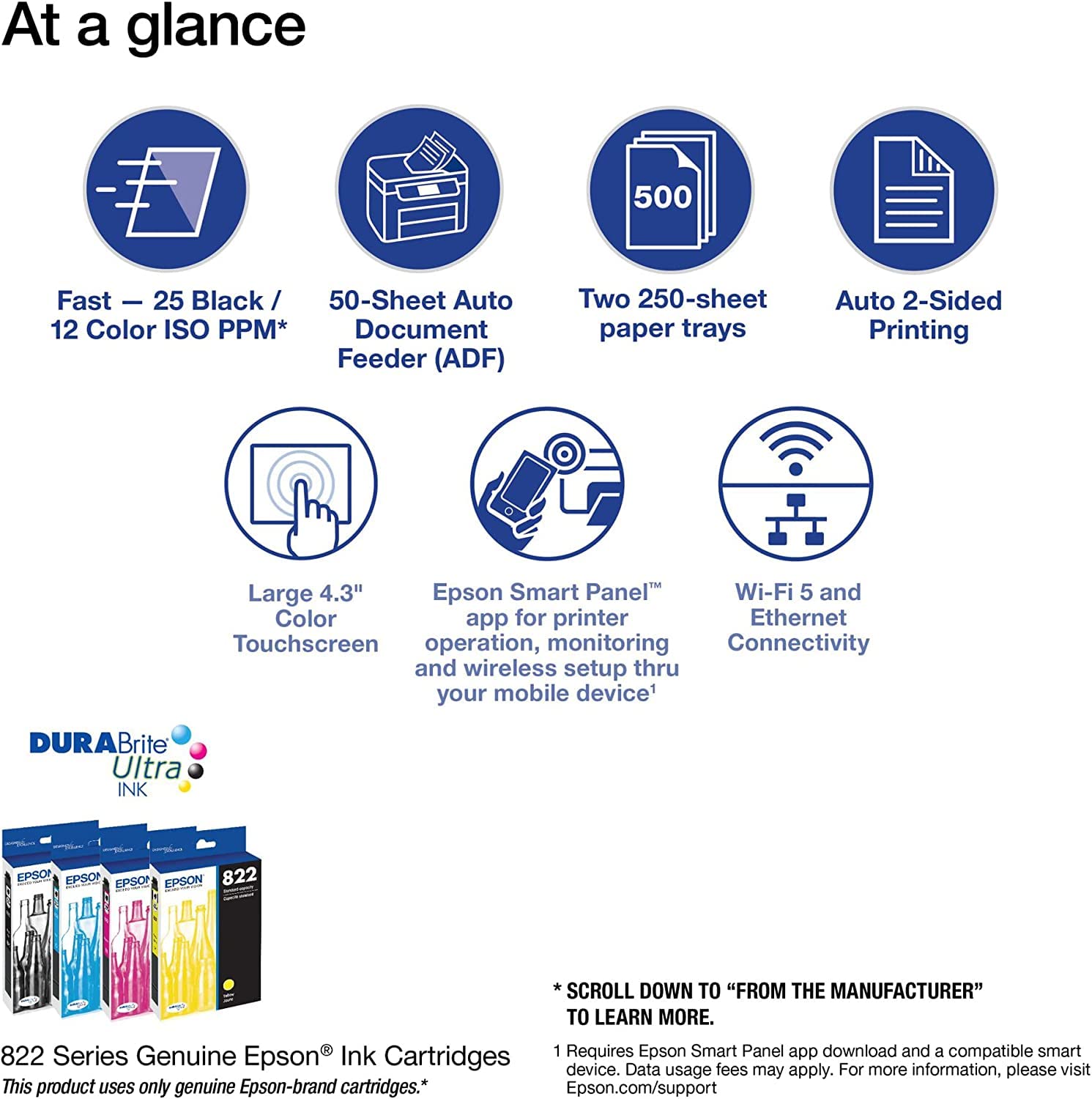 Epson Workforce Pro WF-4833 Wireless Color All-in-One Inkjet Printer, Black - Print Scan Copy Fax - 4.3" Touchscreen LCD, 25 ppm, 4800 x 2400 dpi, Auto 2-Sided Printing, 50-Sheet ADF, USB, Ethernet