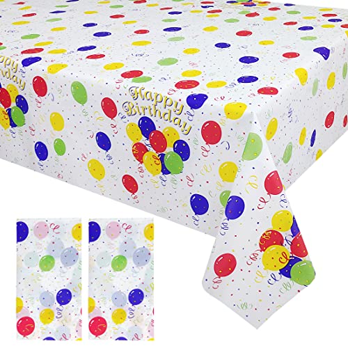 Mulbozy Colorful Balloons Plastic Tablecloth Rectangle - 2 Pcs Party Tablecloth Disposable for Party, Happy Birthday, Baby Shower Decorations Supplies 108 x 54 inch