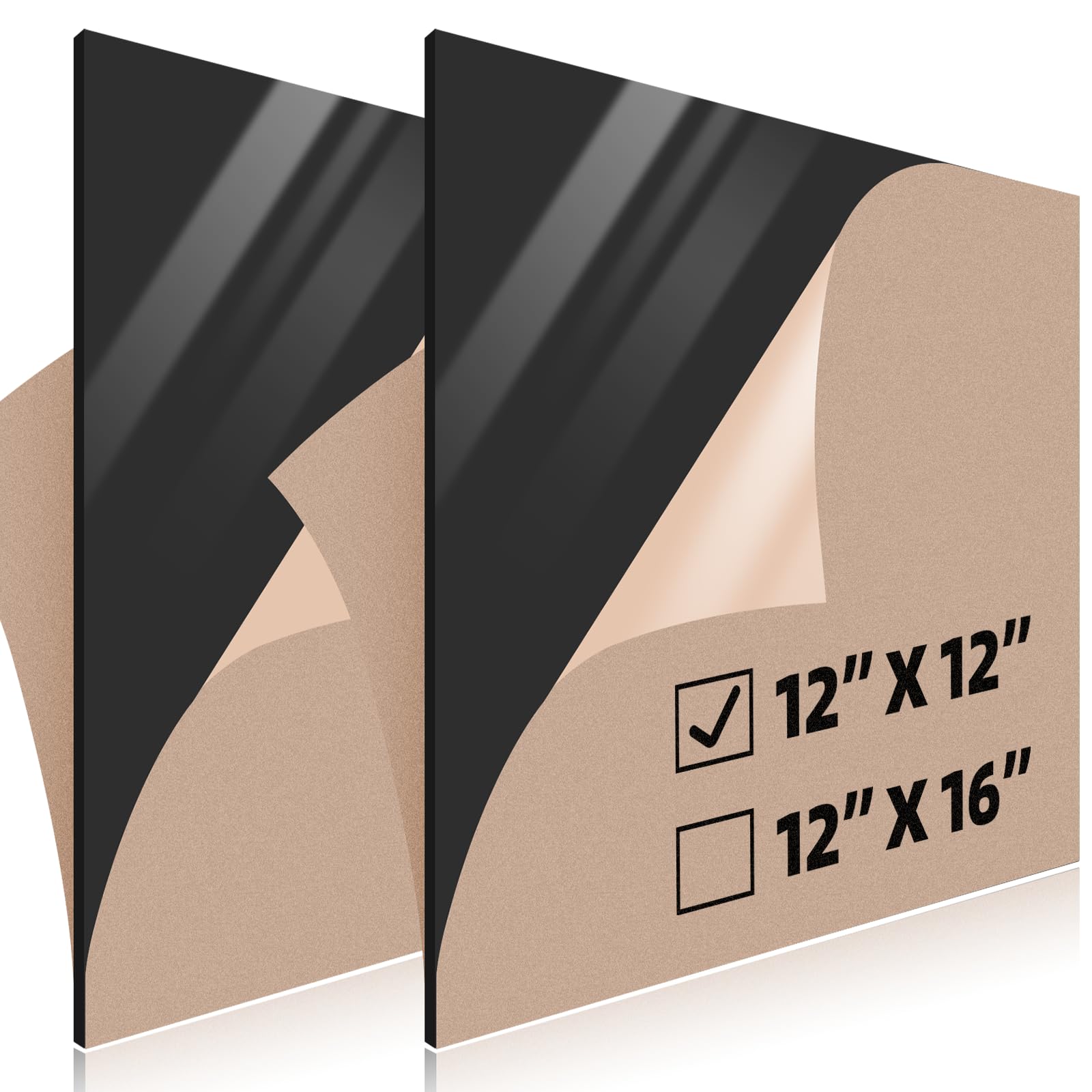 CALPALMY (2-Pack) 12 x 12 Black Acrylic Sheet 1/8" Thick - 3mm Thick Black Plexiglass Plastic Sheet; Use for Craft Projects, Signs, Sneeze Guard and More - Cut with Cricut, Saw or Hand Tools
