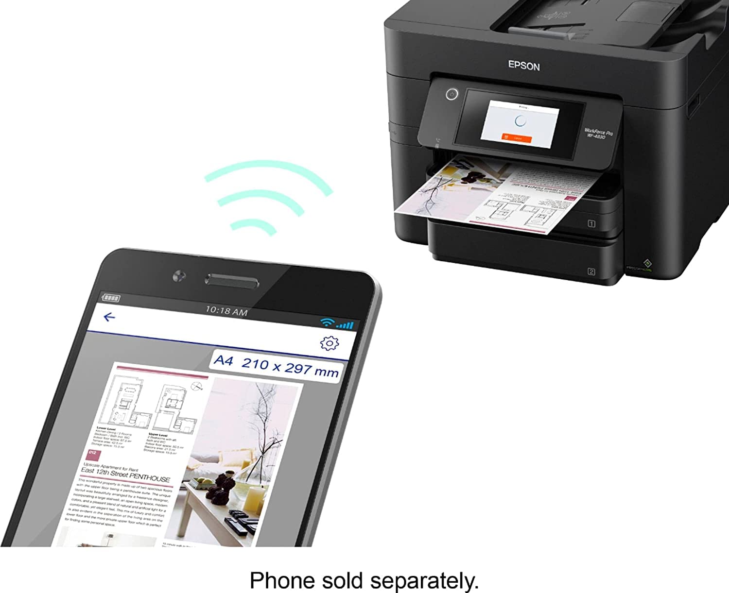 Epson Workforce Pro WF-4833 Wireless Color All-in-One Inkjet Printer, Black - Print Scan Copy Fax - 4.3" Touchscreen LCD, 25 ppm, 4800 x 2400 dpi, Auto 2-Sided Printing, 50-Sheet ADF, USB, Ethernet