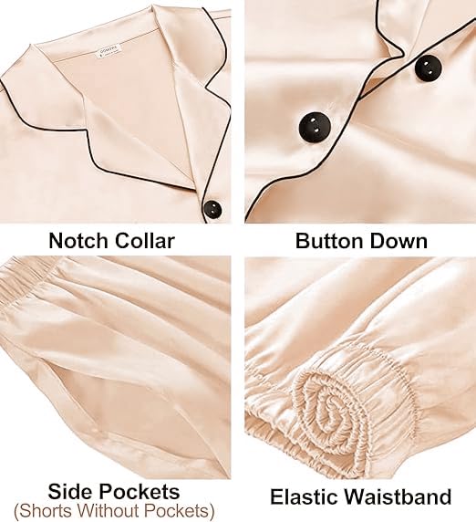 SWOMOG Womens 3 PCS Pajamas Set Silk Satin Long Sleeve Sleepwear Button Down Loungewear Pjs Nightwear Champagne - 3 PCS Small