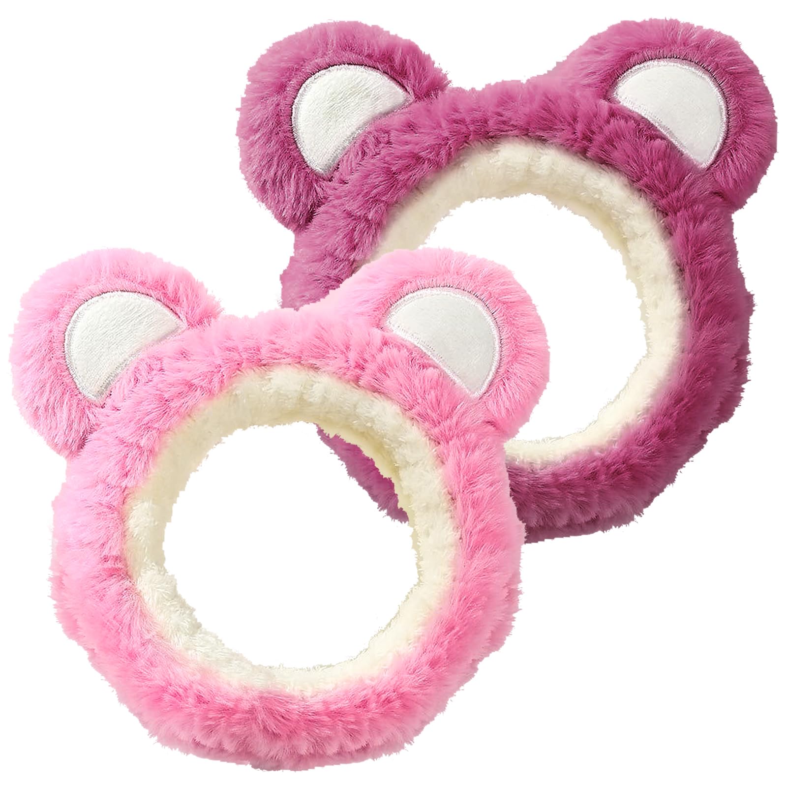 WHAVEL 2PCS Spa Headbands, Cute Bear Ears Makeup Skincare Face Wash Headbands (Pink, Rose)