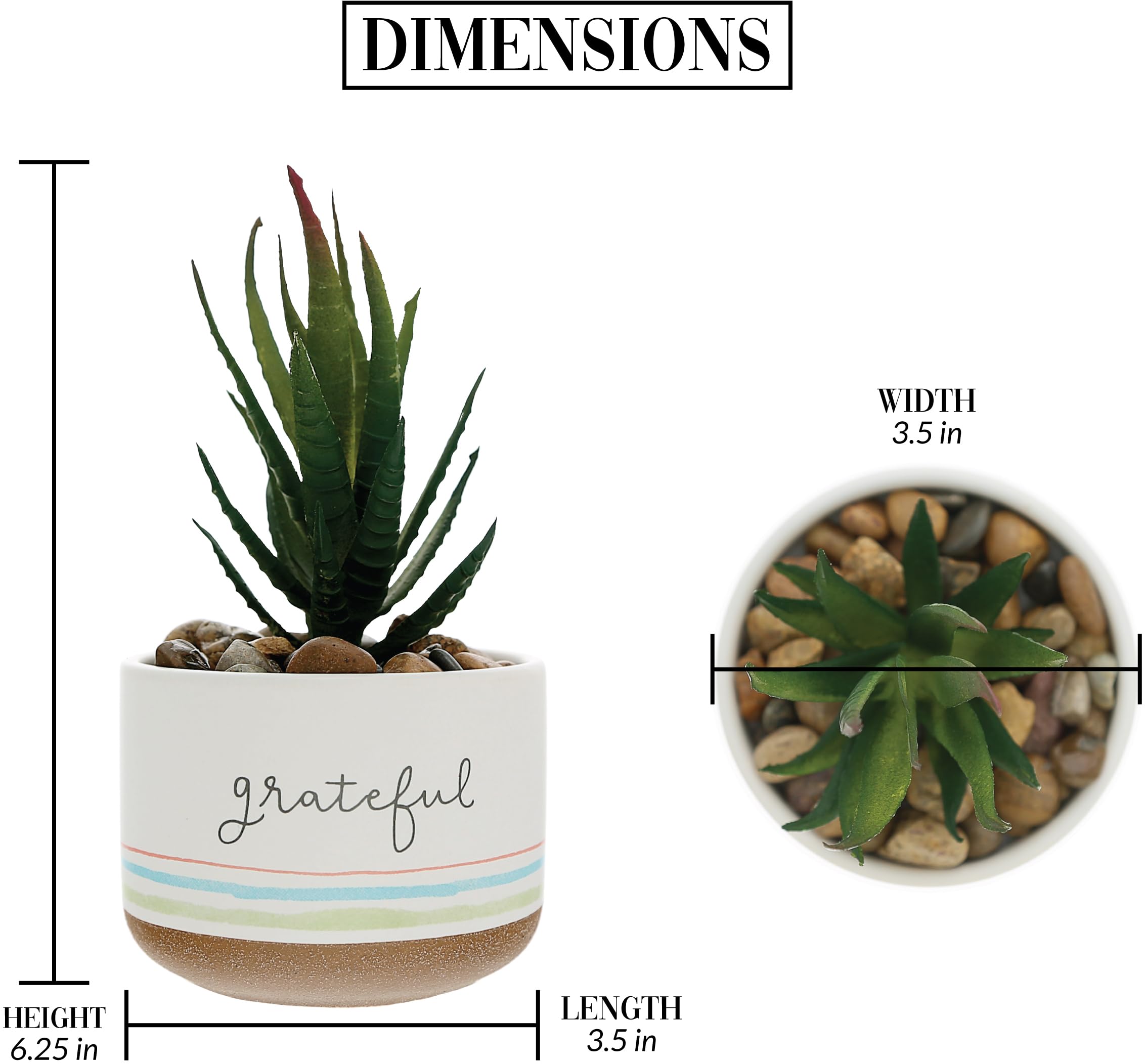 Pavilion Gift Company - Grateful - Artificial Plant with Stones, Mini Fake Aloe Plant, 1 Count (Pack of 1), 3.5β x 3.5β x 6.25β Overall in Size
