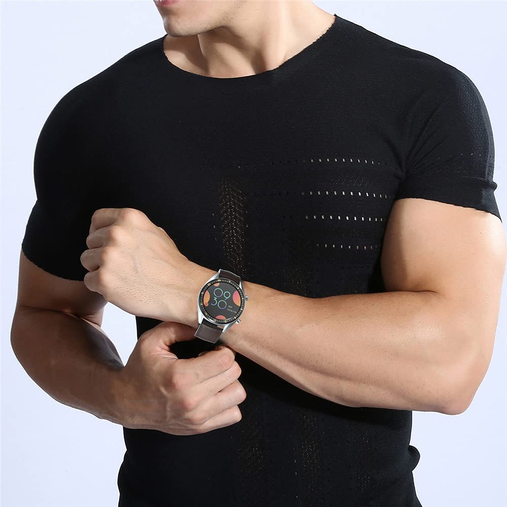 JBR Quick Release Watch Band, 20mm 22mm Universal Sweatproof Genuine Leather Silicone Hybrid Men Replacement Wristband Strap with Stainless Steel Clasp (Dark Brown, 22mm)