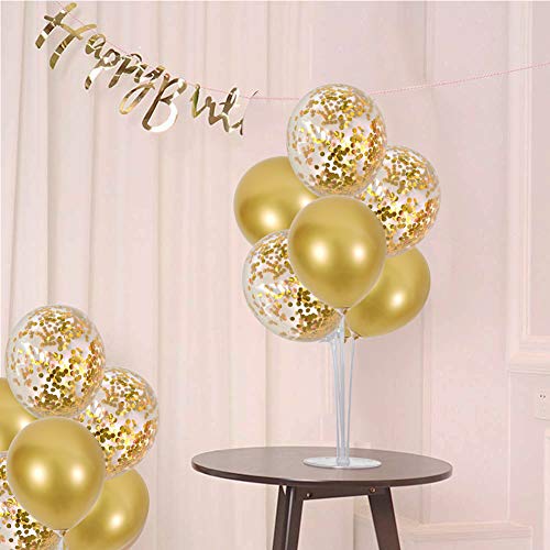 TONIFUL Balloons Stand Kit Table Decorations,2 Set with 14 Sticks, 14 Cups, 2 Base, 16 Gold Balloons for Wedding Graduation 30th 40th 50th 60th 70th 80th 90th 100th birthday table decorations