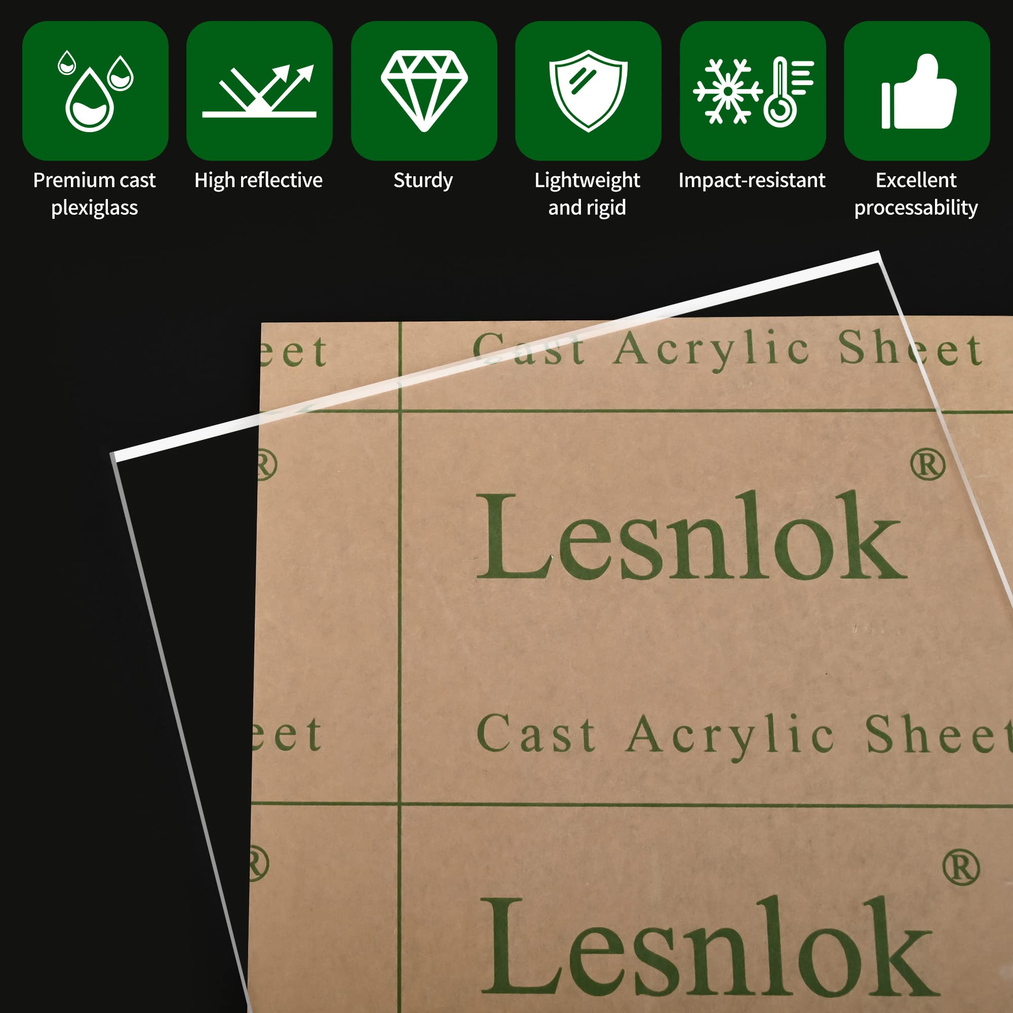 Lesnlok 2 Pack 5" x 7" Clear Plexiglass Sheet 1/4 Acrylic Sheet 6mm Thick Use for Craft Projects, Signs, Sneeze Guard and More
