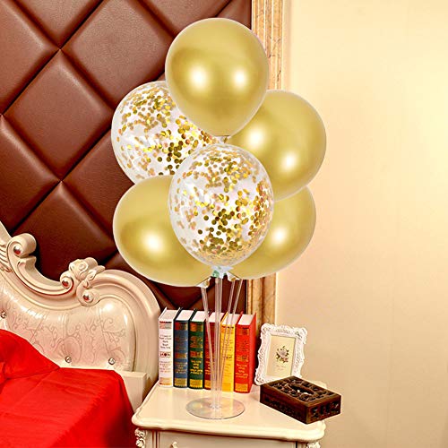 TONIFUL Balloons Stand Kit Table Decorations,2 Set with 14 Sticks, 14 Cups, 2 Base, 16 Gold Balloons for Wedding Graduation 30th 40th 50th 60th 70th 80th 90th 100th birthday table decorations