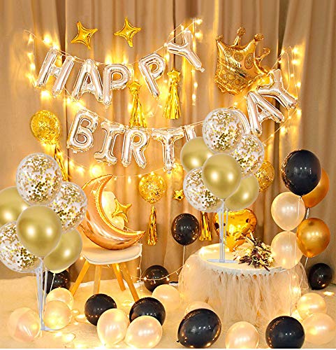 TONIFUL Balloons Stand Kit Table Decorations,2 Set with 14 Sticks, 14 Cups, 2 Base, 16 Gold Balloons for Wedding Graduation 30th 40th 50th 60th 70th 80th 90th 100th birthday table decorations