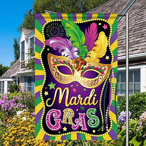Mardi Gras Decorations Garden Flag New Orleans Party Mardi Gras Hanging Garland for Home Outdoor Indoor Decor Double Sided(Pole Not Included)