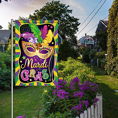 Mardi Gras Decorations Garden Flag New Orleans Party Mardi Gras Hanging Garland for Home Outdoor Indoor Decor Double Sided(Pole Not Included)