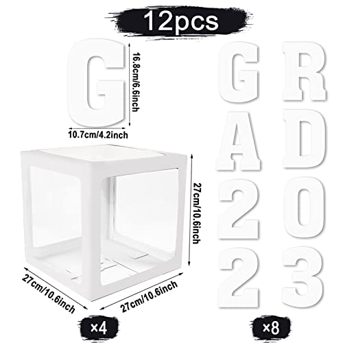 Graduation Decorations Balloon Boxes 2023 - Graduation Party Decorations Class of 2023, 4pcs White Balloons Box with GRAD, 2023,Perfect for High School College Graduation Celebration Party