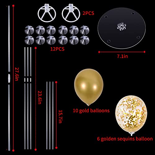 TONIFUL Balloons Stand Kit Table Decorations,2 Set with 14 Sticks, 14 Cups, 2 Base, 16 Gold Balloons for Wedding Graduation 30th 40th 50th 60th 70th 80th 90th 100th birthday table decorations