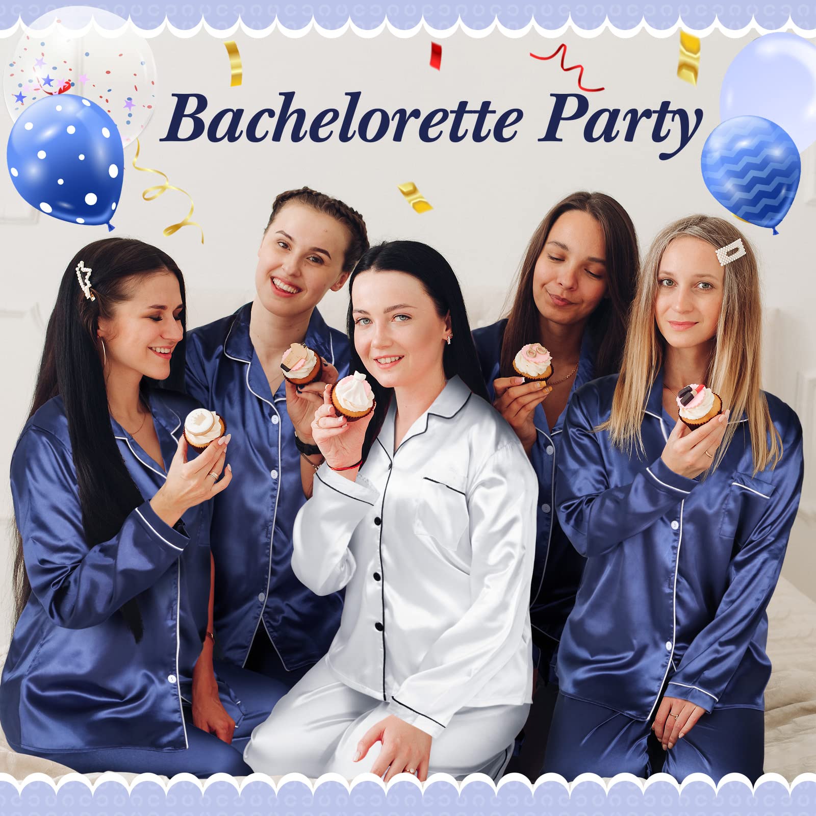 Unittype Women Silk Pajama Set Long Sleeve Silk Sleepwear Satin 2 Pcs Classic Button Down Pajamas for Bride Wedding Party (Blue,M)
