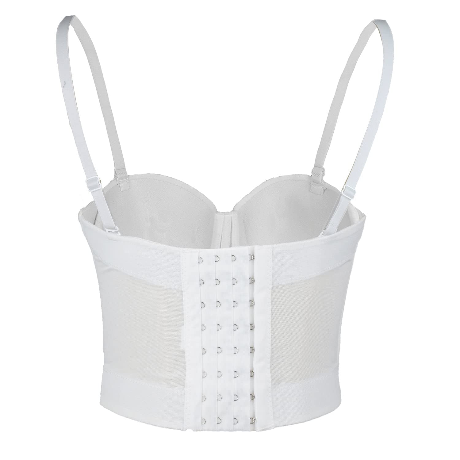 ELLACCI Women's Diamond Chain Mesh Bustier Crop Top Push Up Corset Top Bralet White Medium