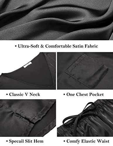 Ekouaer Womens Silk Pajamas Set Satin Sleepwear Short Sleeve Pjs Two Piece Sleep Set (Black,M)