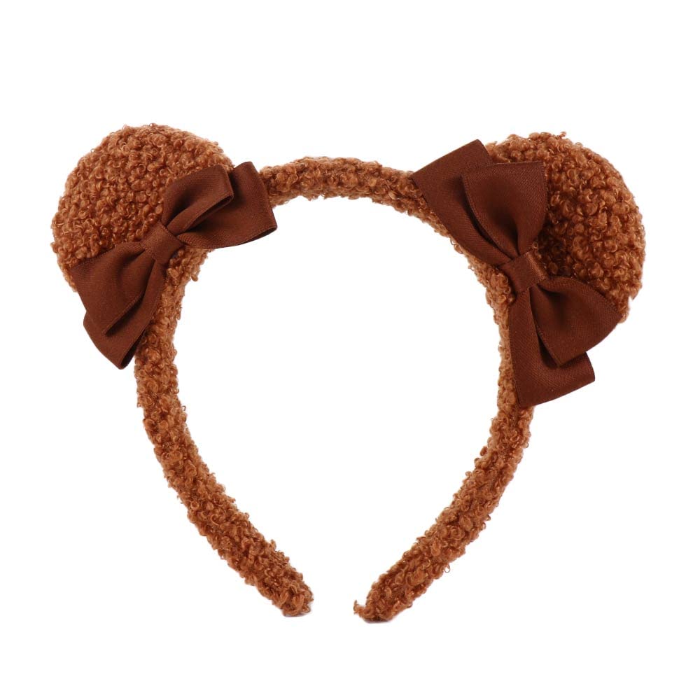 Bear Ear Hairband, Women Hair Hoop Washing Face Headwear, Bear Ear Bow Knot Hairband Plush Headband, Face Hair Hoop(coffee)