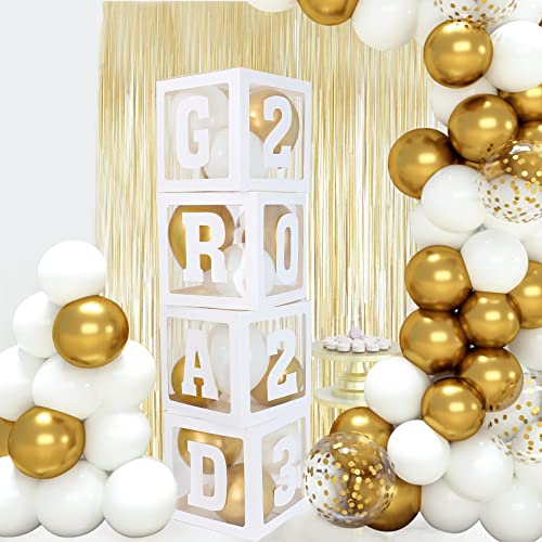 Graduation Decorations Balloon Boxes 2023 - Graduation Party Decorations Class of 2023, 4pcs White Balloons Box with GRAD, 2023,Perfect for High School College Graduation Celebration Party