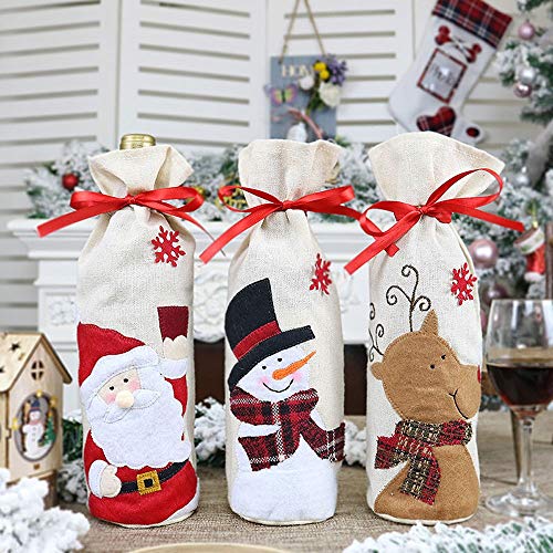 HOBBMS New Christmas Wine Bottle Set Decorations Supplies Old Man Snowman Elk Red Wine Bag Household Itemsļ¼Christmas Decoration Xmas Wine Bottle Set Fun Christmas Theme Cutlery Wine Bottle