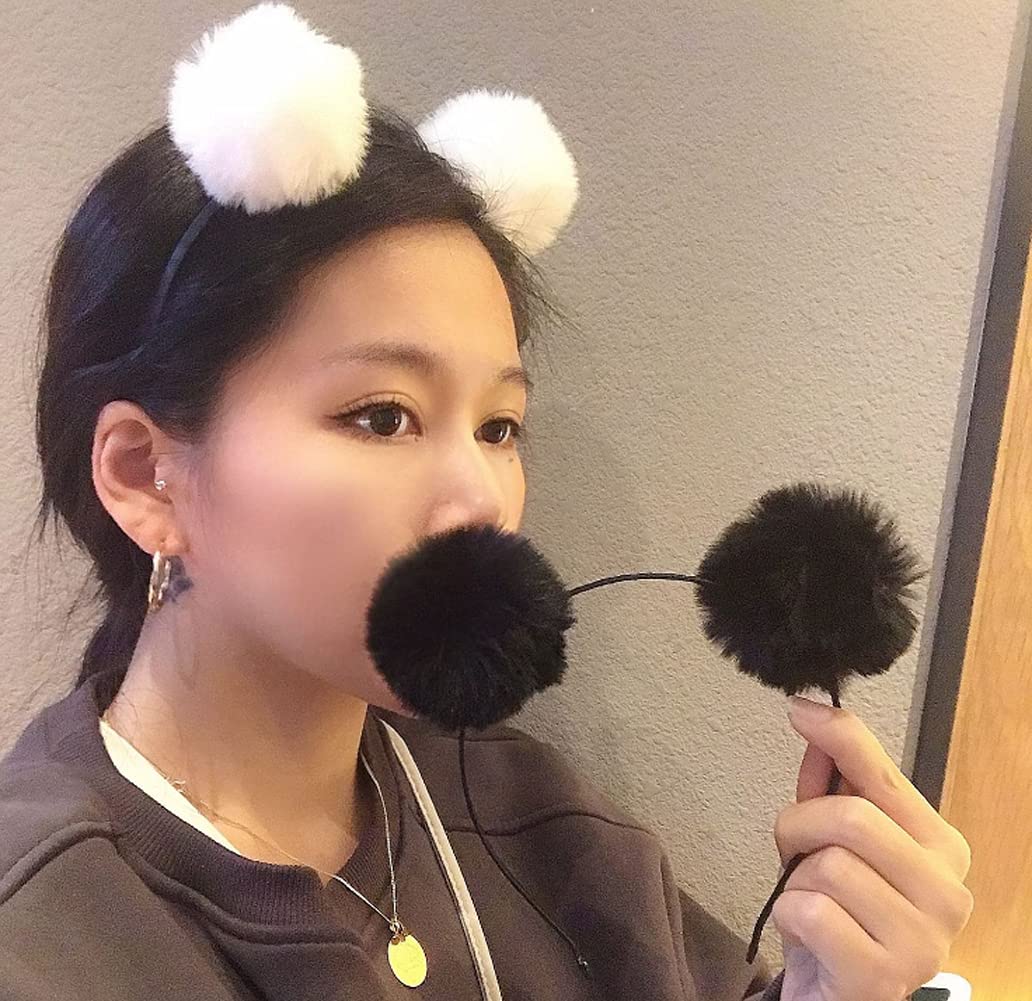 vipolish Pom-Pom Cat Ear Headband, 3PCS Fluffy Pom Ball Hair Styling Accessories for Women, Girls