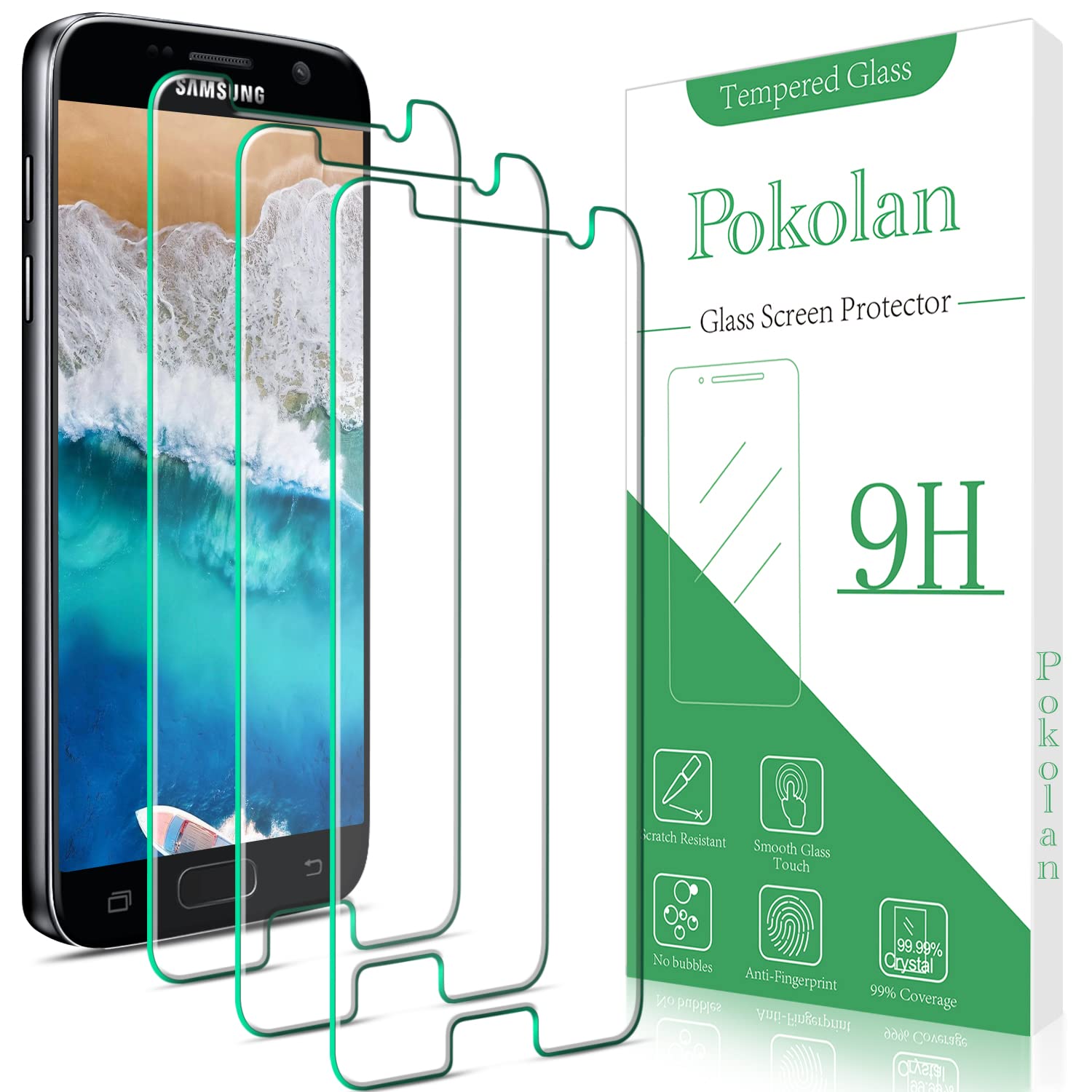Pokolan [3-Pack] Screen Protector for Samsung Galaxy S7 Tempered Glass, 9H Hardness, Anti Scratch, Bubbles Free, Case Friendly
