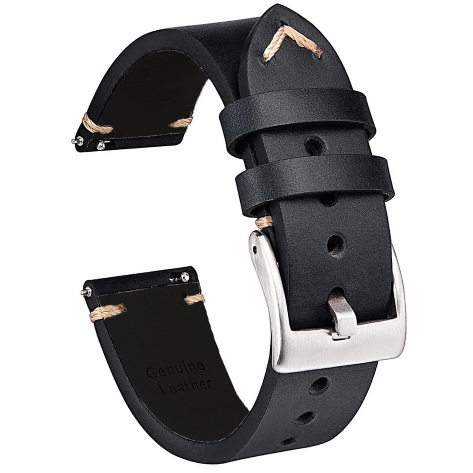 Niziruoup Watch Band Top Grain Leather Strap 19mm 20mm 21mm 22mm Vintage Quick Release Crazy Horse Oiled Leather Watch Strap Bracelet Genuine Replacement Band for Men Women, Leather, Black