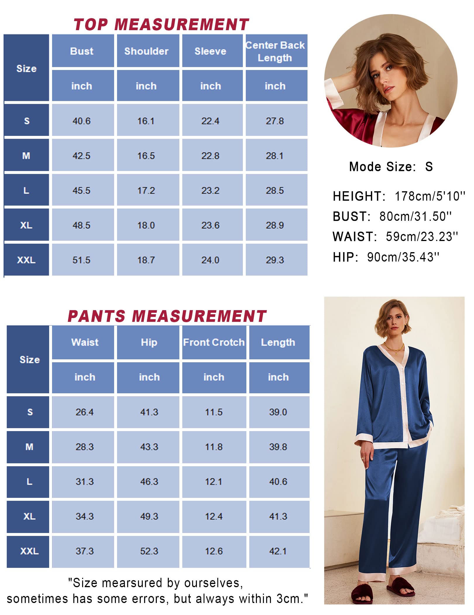 Ekouaer 2 Piece Pajama Set for Women Silk Pajama Pants Sets Long Sleeve Pjs Oversized Sleepwear,Navy Blue,L