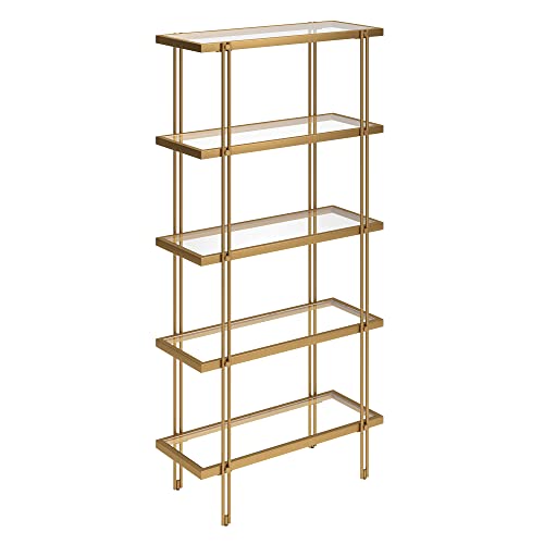 Henn&Hart 68" Tall Rectangular Bookcase in Brass, for Home Office, Living Room