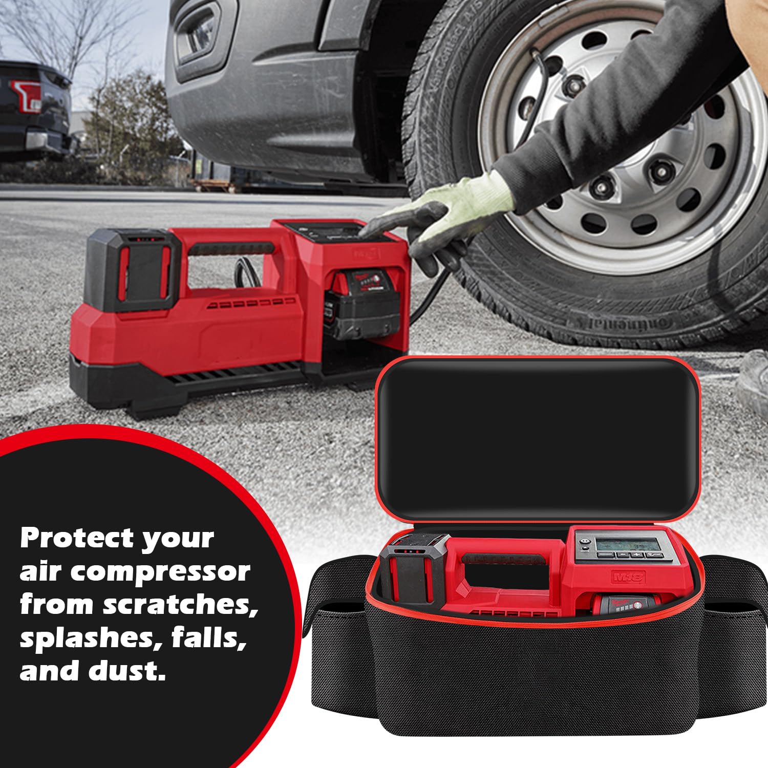 Air Compressor Bag Compatible with Milwaukee M18 Inflator 2848-20,with Pocket for Battery Pack,for 18V 3.0 to 9.0 Ah Battery,Milwaukee Air Compressor Storage Carrying Bag((Box only)
