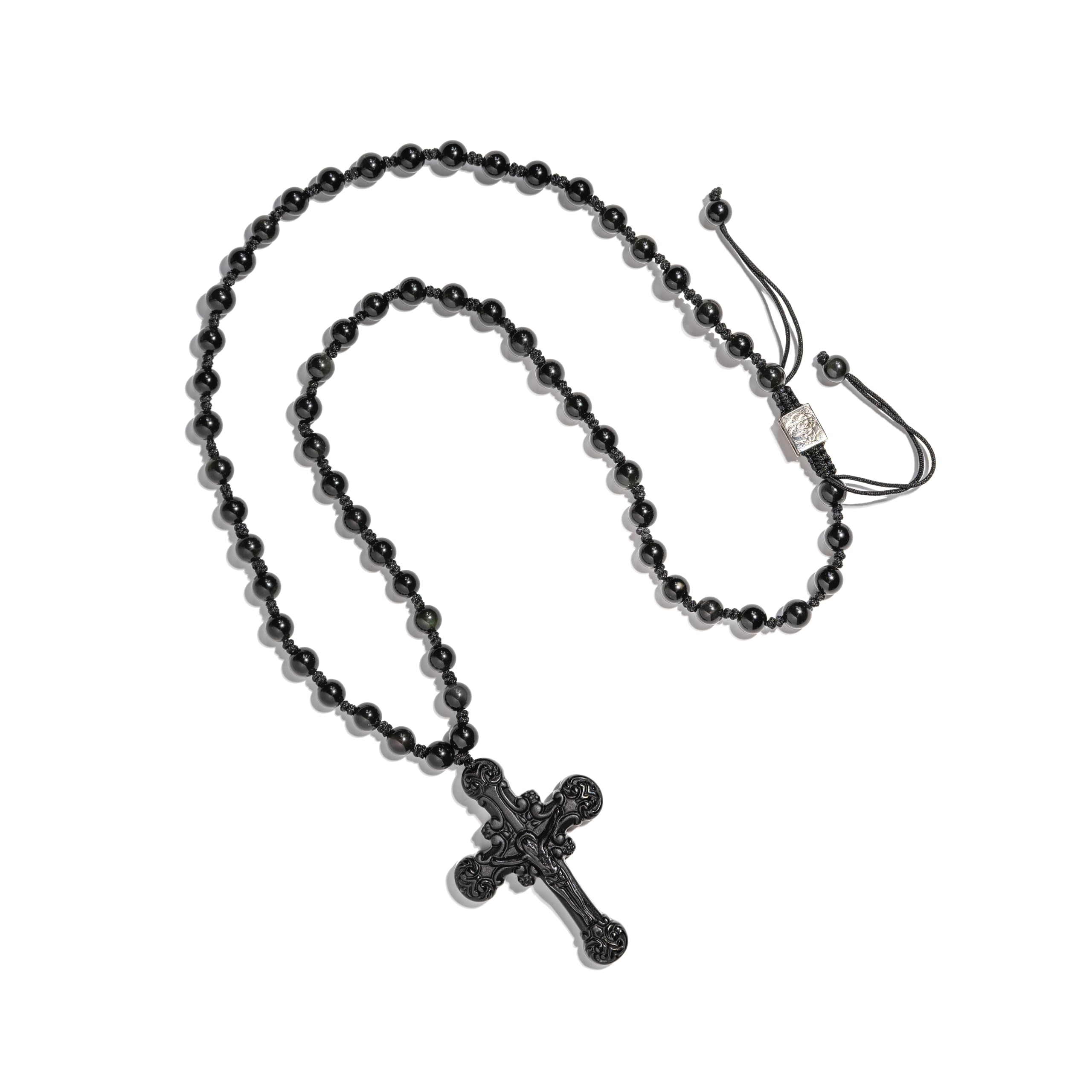 Conscious Items - Black Obsidian Necklace - Sacred Armor: Black Obsidian Cross of Faith and Protection - Pearl Necklace with Cross - Chakra Cross Necklace - Cross Necklace for Men