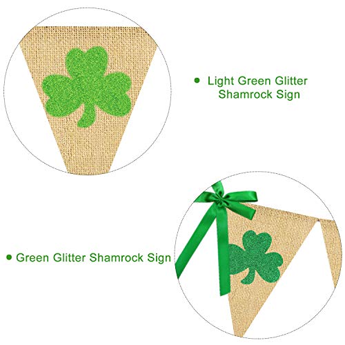 Glitter Shamrock Garland Banner Burlap | Rustic St. Patrick's Day Shamrock Garland | St. Patrick's Day Decorations | Shamrock Clover Garland Banner | Irish Lucky Day Home Outdoor Hanging Decor