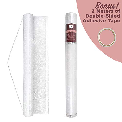 J&A Homes White Wedding Aisle Runner (3 Feet x 100 Feet) β Includes Pull String and Double-Sided Adhesive Tape β Scroll Pattern Runner is Great for Indoor or Outdoor Weddings, Prom and Parties (White)