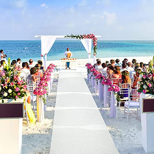 J&A Homes White Wedding Aisle Runner (3 Feet x 100 Feet) β Includes Pull String and Double-Sided Adhesive Tape β Scroll Pattern Runner is Great for Indoor or Outdoor Weddings, Prom and Parties (White)