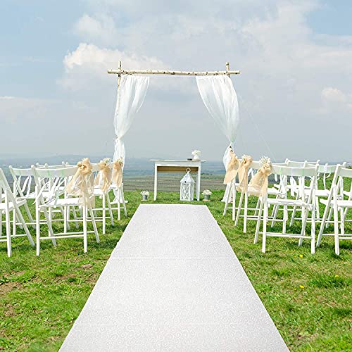 J&A Homes White Wedding Aisle Runner (3 Feet x 100 Feet) β Includes Pull String and Double-Sided Adhesive Tape β Scroll Pattern Runner is Great for Indoor or Outdoor Weddings, Prom and Parties (White)