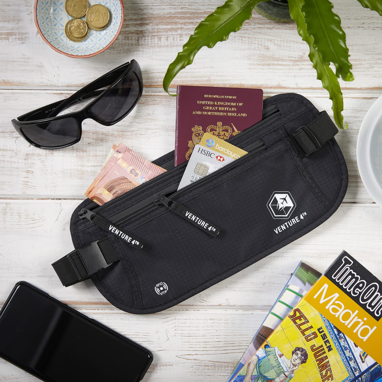Travel Money Belt, RFID Blocking for Men & Women - Ideal for Keeping Your Cash, Credit Card, Passport, Phone Safe When Traveling (Pure Black)