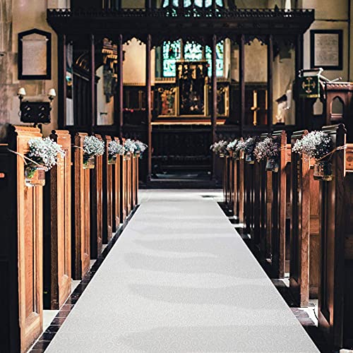 J&A Homes White Wedding Aisle Runner (3 Feet x 100 Feet) β Includes Pull String and Double-Sided Adhesive Tape β Scroll Pattern Runner is Great for Indoor or Outdoor Weddings, Prom and Parties (White)