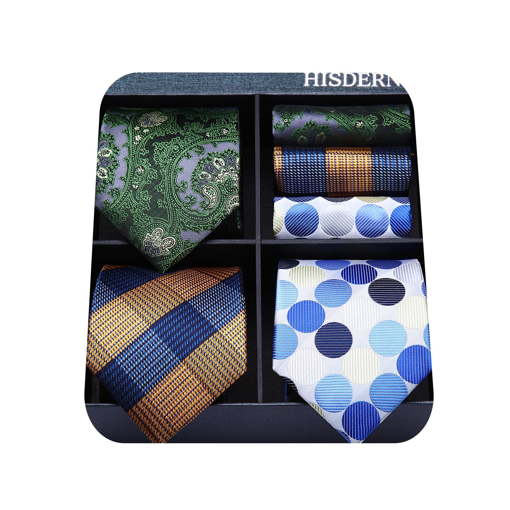 HISDERN Lot 3 PCS Classic Men's Tie Set Necktie & Pocket Square Elegant Neck Ties Collection,T3-s7,One Size