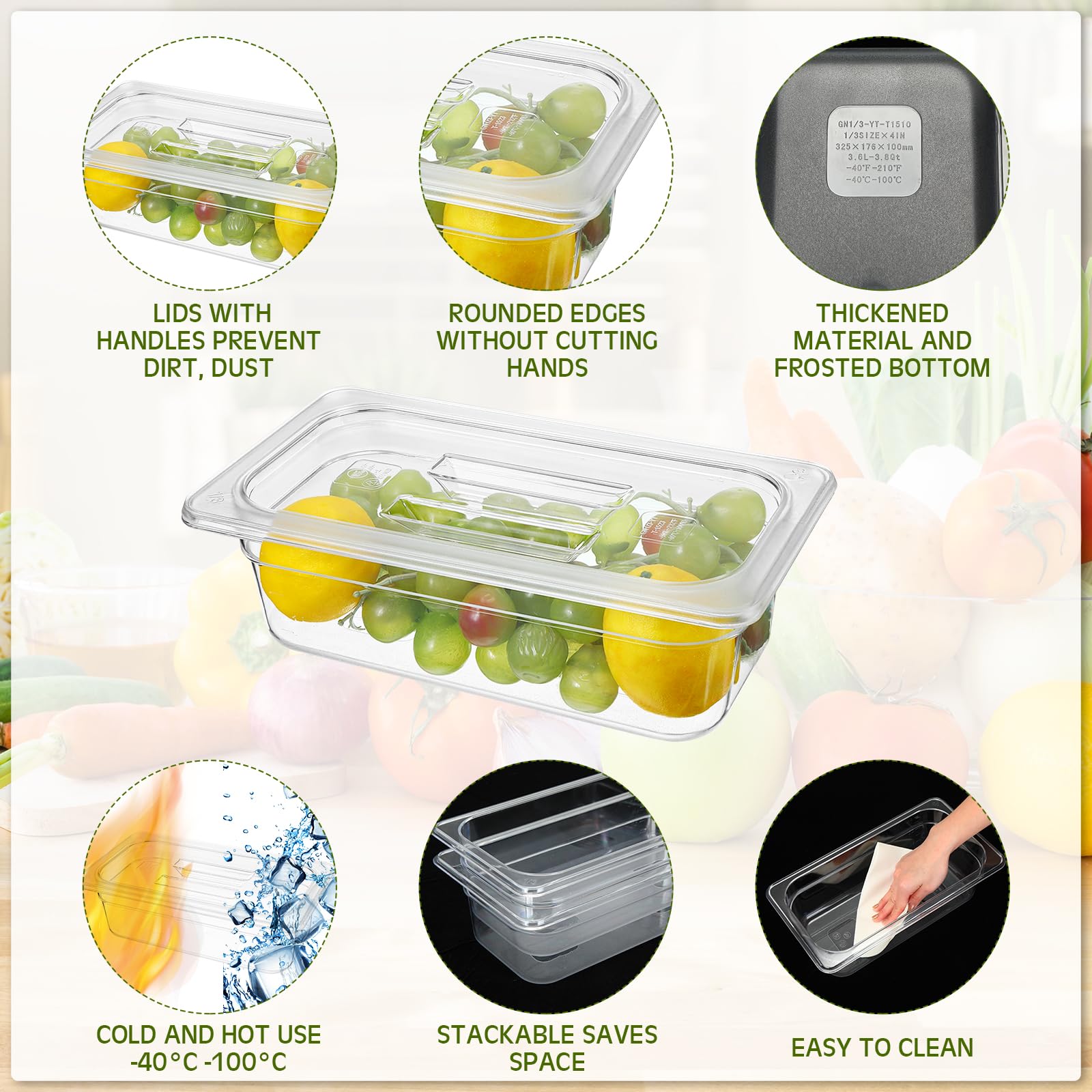 Mifoci 12 Pcs 1/3 Size 4'' Deep Commercial Hotel Pans with Lids Clear Food Pans Polycarbonate Restaurant Containers Stackable Restaurant Food Storage Containers for Kitchen Commercial Deli Food Prep