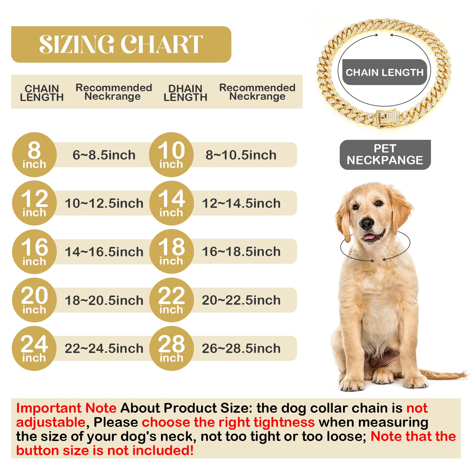 Tallew Dog Chain Diamond Collar Walking Metal Chain Necklace with Secure Buckle Pet Cuban Style Collar Jewelry Accessories for Small Medium Large Dog Cats