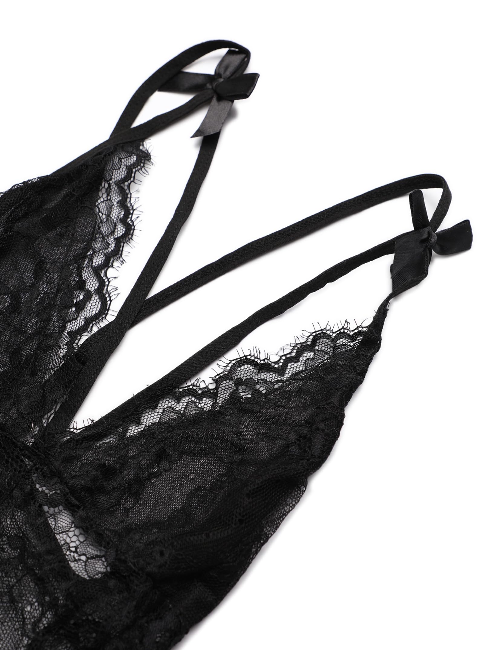 Hilinker Women's Floral Lace V Neck Lingerie Sleeveless Side Slit Nightwear Babydoll Chemise Sleepwear Black E Medium