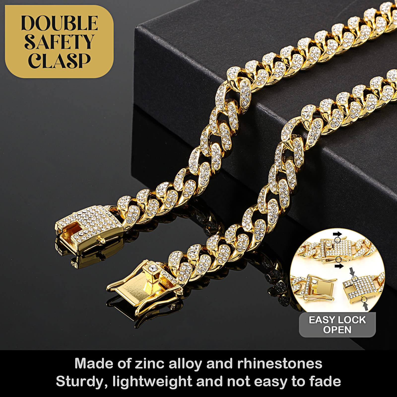 Tallew Dog Chain Diamond Collar Walking Metal Chain Necklace with Secure Buckle Pet Cuban Style Collar Jewelry Accessories for Small Medium Large Dog Cats