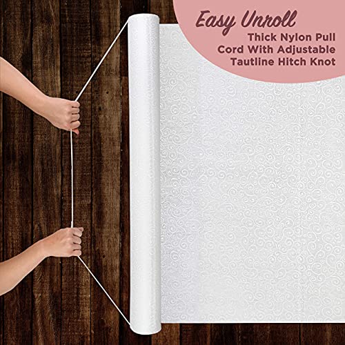 J&A Homes White Wedding Aisle Runner (3 Feet x 100 Feet) β Includes Pull String and Double-Sided Adhesive Tape β Scroll Pattern Runner is Great for Indoor or Outdoor Weddings, Prom and Parties (White)